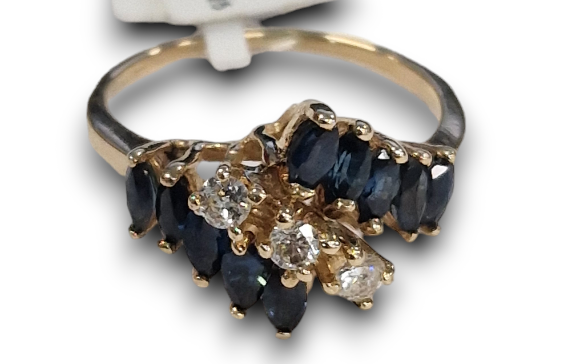 Zelta gredzens ar briljantu un safīriem – Banknote internetveikals